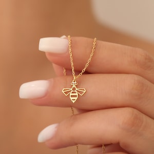 Dainty Bee Necklace, Tiny Silver, 14k Gold Bee Jewelry, Geometric Bee ...