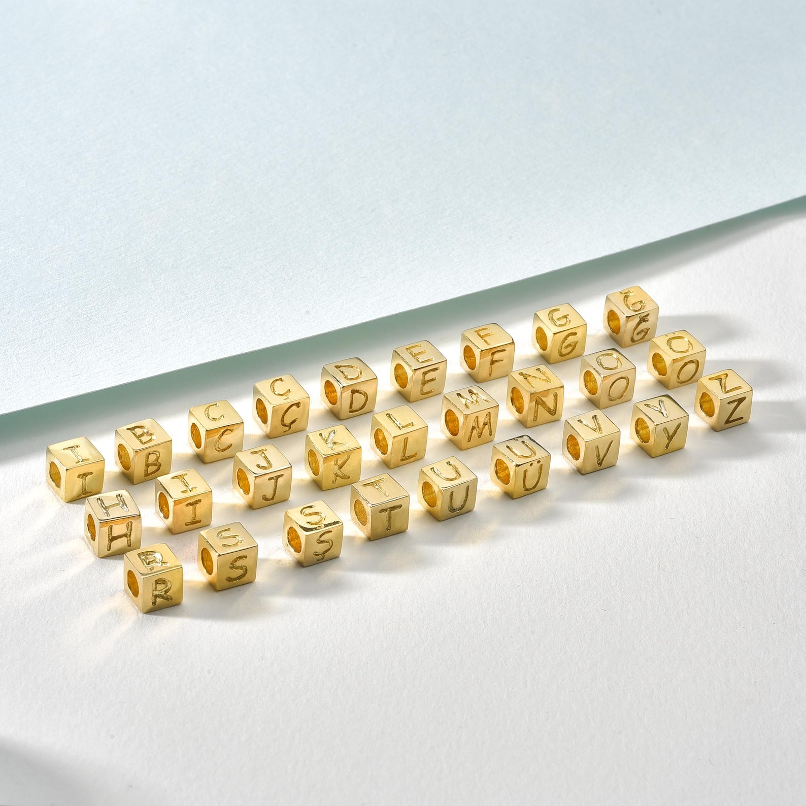 14K Solid Gold Initial Cube Necklace: Personalized Letter Bead Pendant ...