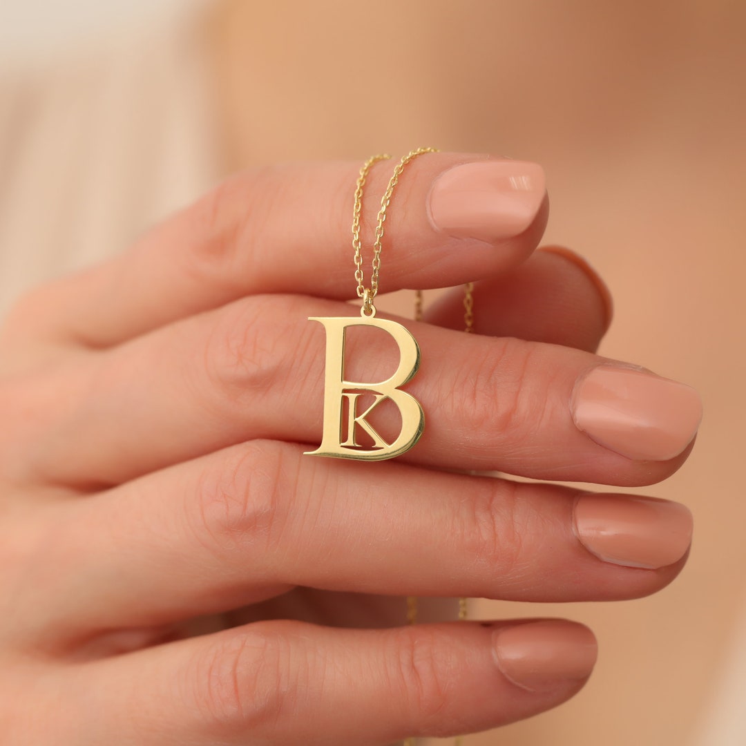 Sterling Silver Double Initial Necklace - Personalized Couple Gift - Etsy