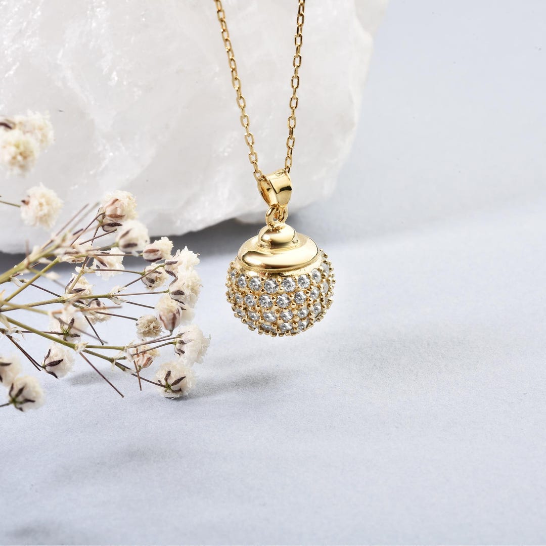 Cubic Zirconia Sterling Silver Ball Pendant Necklace: 14k Gold Plated ...
