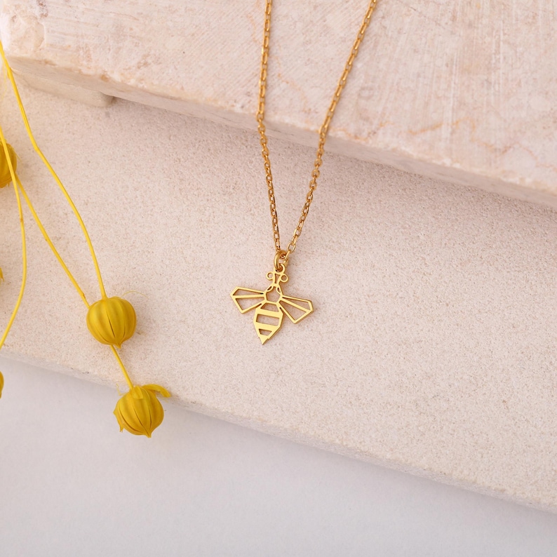 Dainty Bee Necklace: Geometric 14k Gold Honey Bee Pendant - Etsy