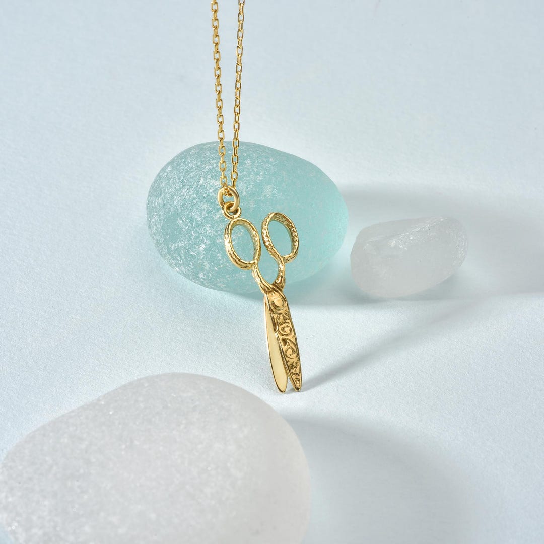 14k Gold Tiny Scissors Necklace, Small Scissor Necklace, Dainty Scissor ...
