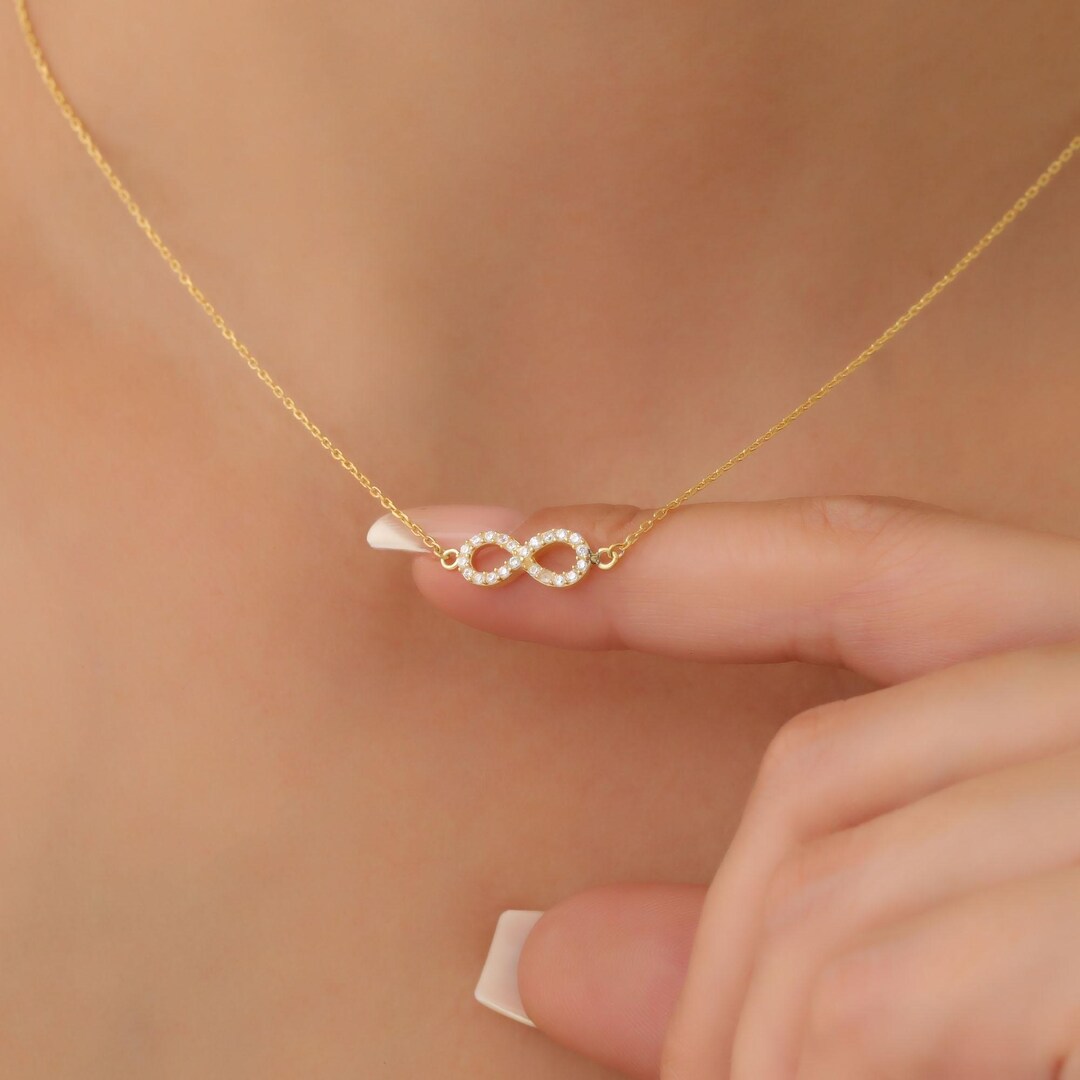 14K Gold Infinity Necklace, Diamond Infinity Pendant, Dainty Minimal ...
