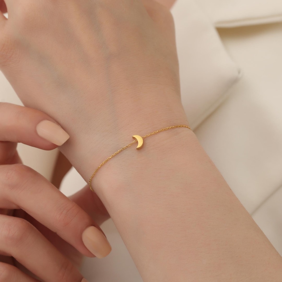 Crescent Moon Bracelet, Gold Moon Bracelet, Half Moon Bracelet, Dainty Moon Bracelet, Moon Phase ...