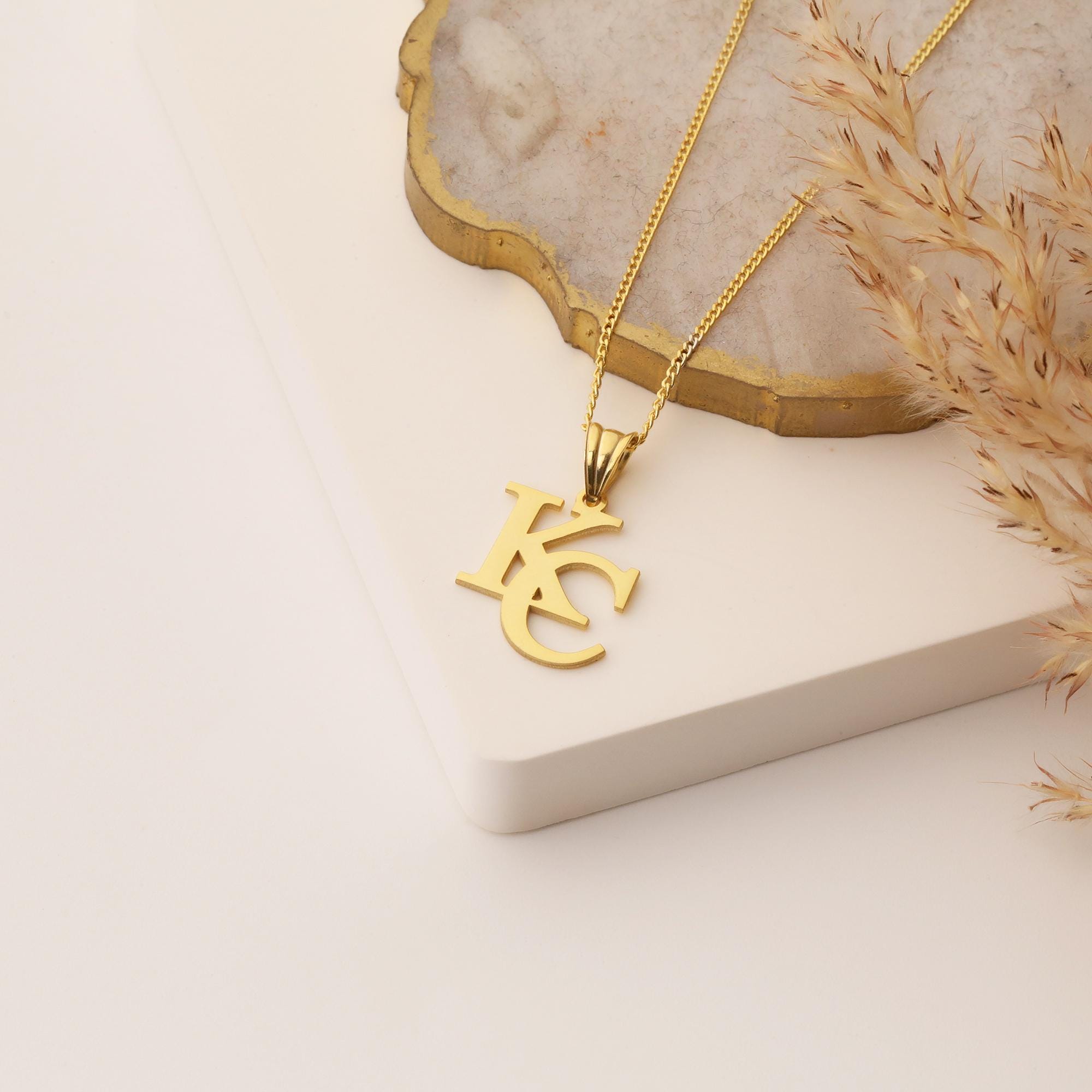 14k Gold Double Initial Necklace: Personalized Keepsake Gift - Etsy