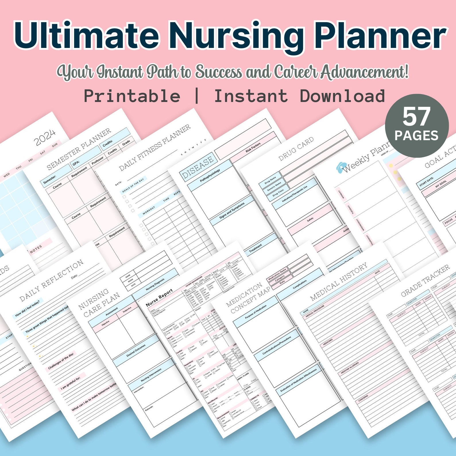 PRINTABLE Nursing Student School Planner Nursing School Medical Student ...
