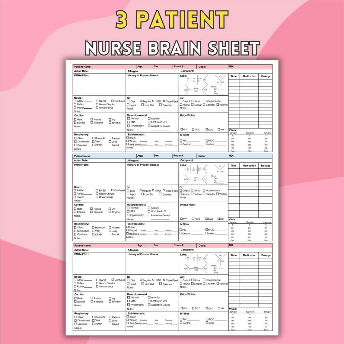 3 Patient Nursing Report Sheet, Nurse Brain Med Surg ICU Report Sheet ...