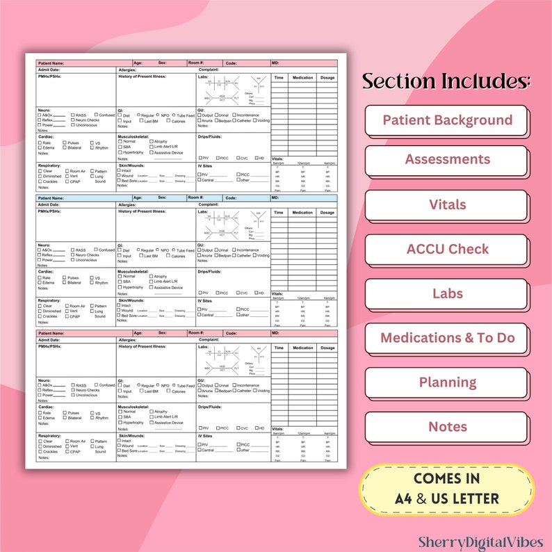 3 Patient Med Surg ICU Nursing Report Sheet, Nursing Brain Report Sheet ...