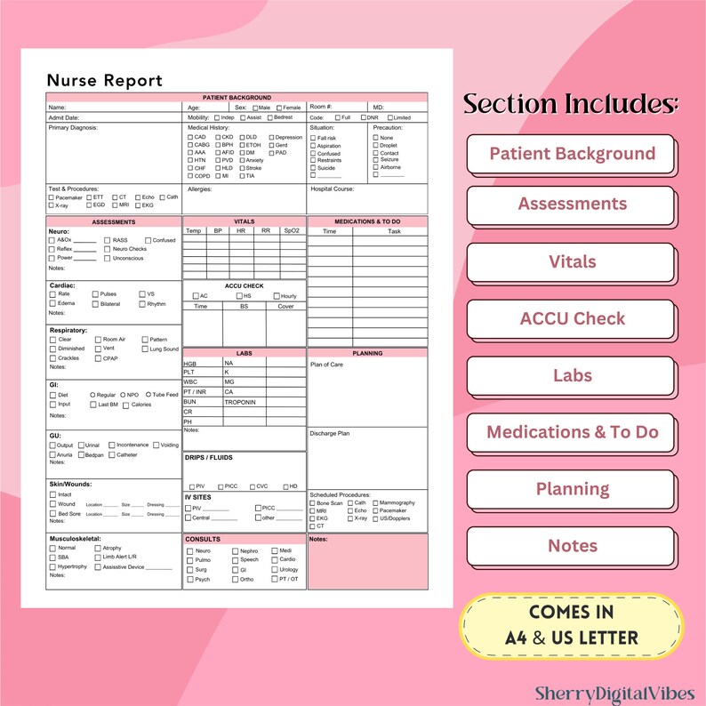 Nursing Report Sheet, Med Surg ICU Nurse Report Sheet, Nursing Brain ...