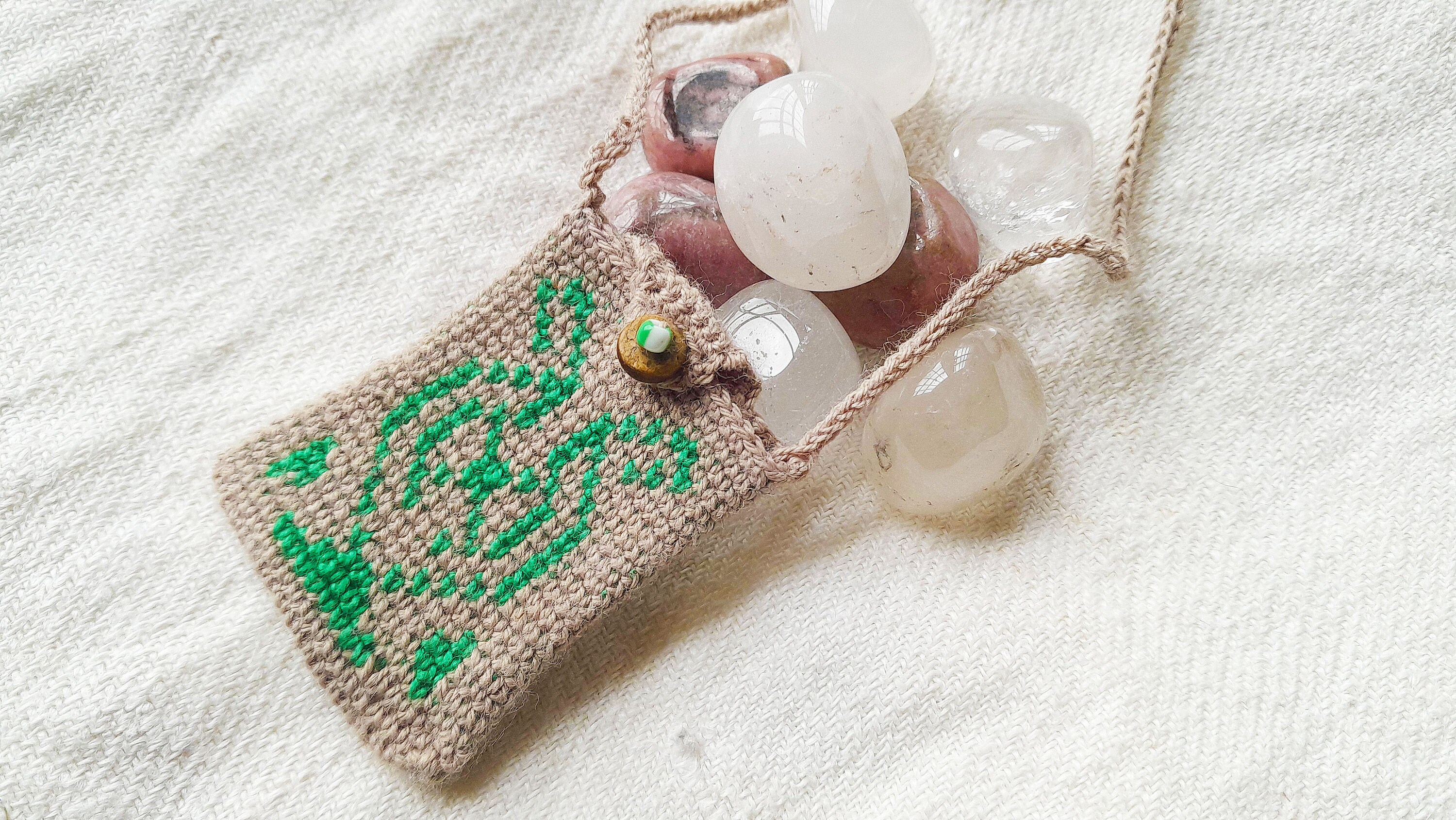 Crystal Pouch Necklace, Rhodonite and Clear Quartz Crystal Set for ...