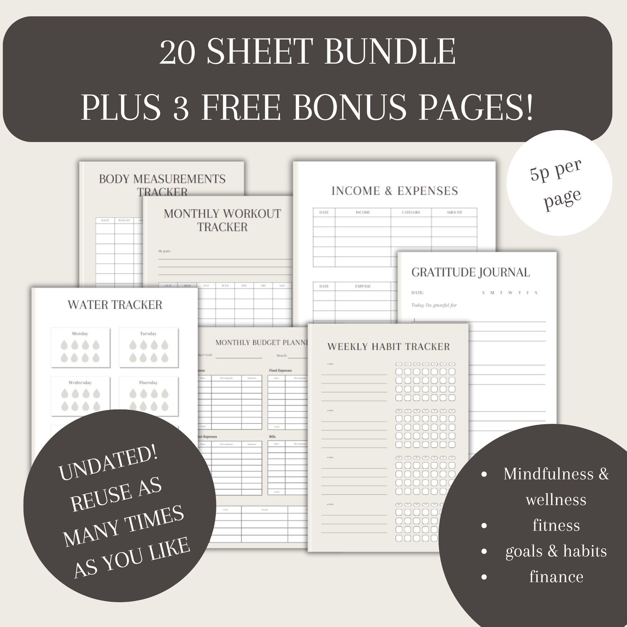 Minimalist Printable Bullet Journal Bundle, Bullet Journal Printable ...