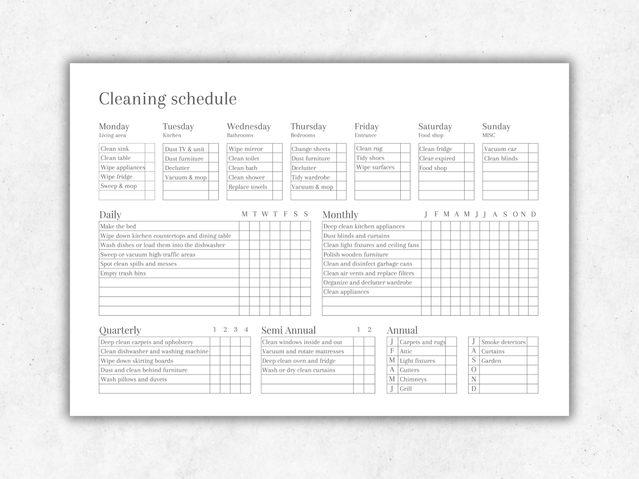 Editable Cleaning Schedule Printable Weekly, Monthly, Yearly Cleaning ...