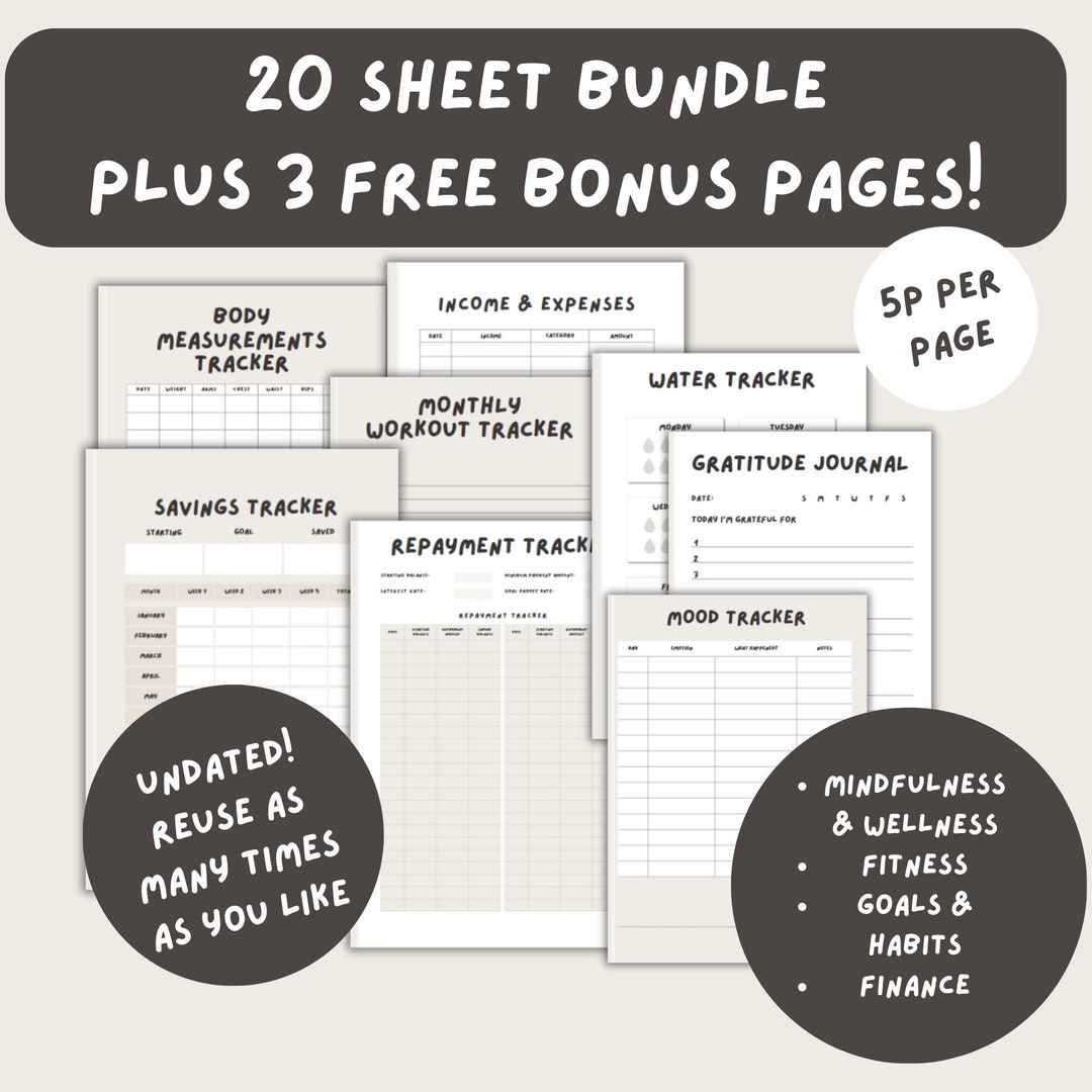 Undated Printable Bullet Journal Bundle, Bullet Journal Printable ...