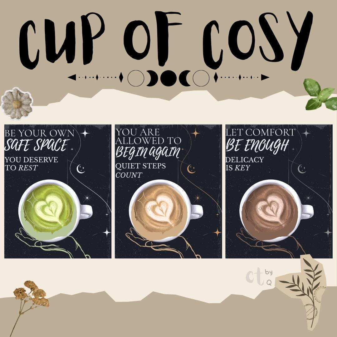 Cup of Cosy Wall Art, Printable Self Care Poster Set, Matcha Latte ...