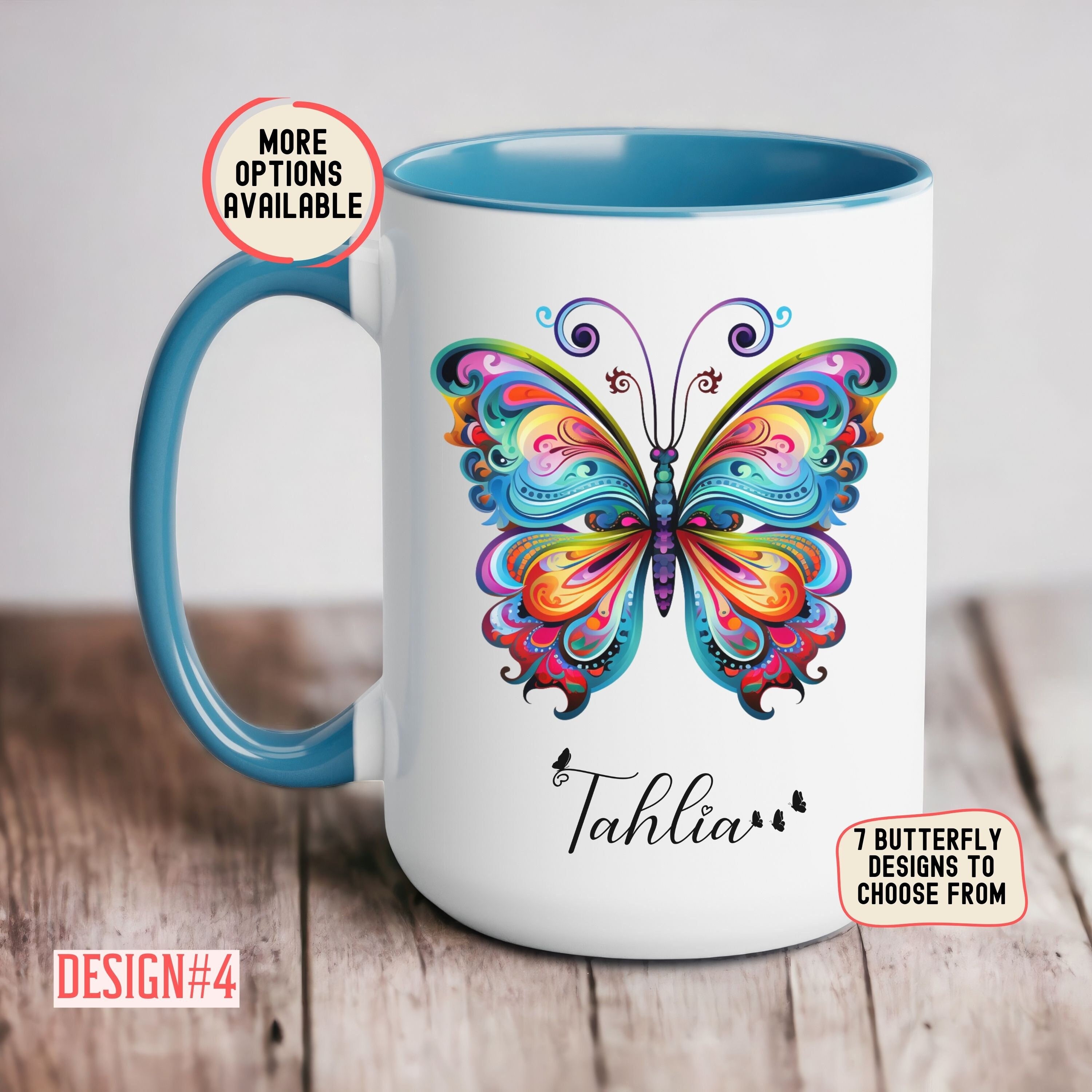 Personalized Custom Name Butterfly Mug, Coffee Cup Butterflies Design ...