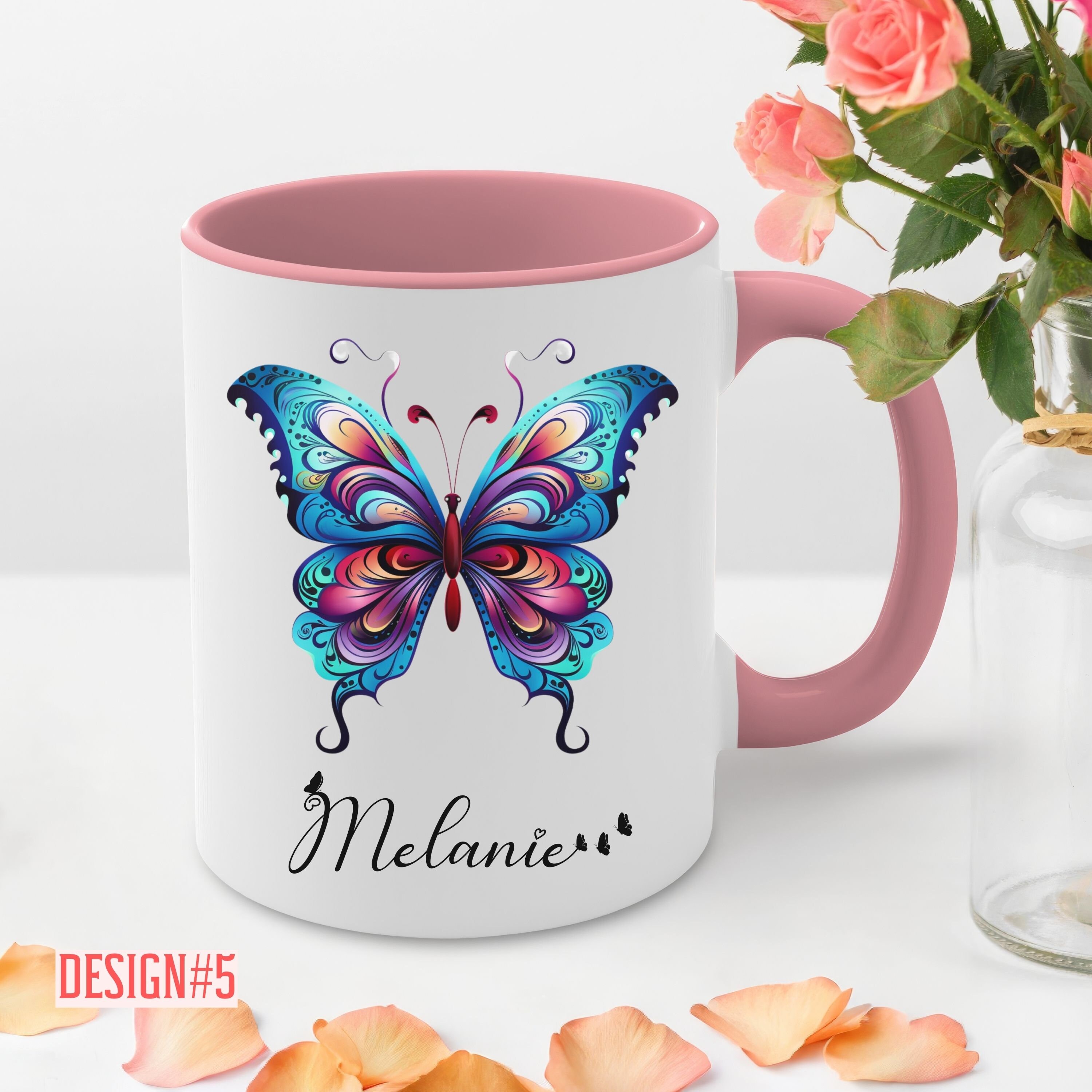 Personalized Custom Name Butterfly Mug, Coffee Cup Butterflies Design ...