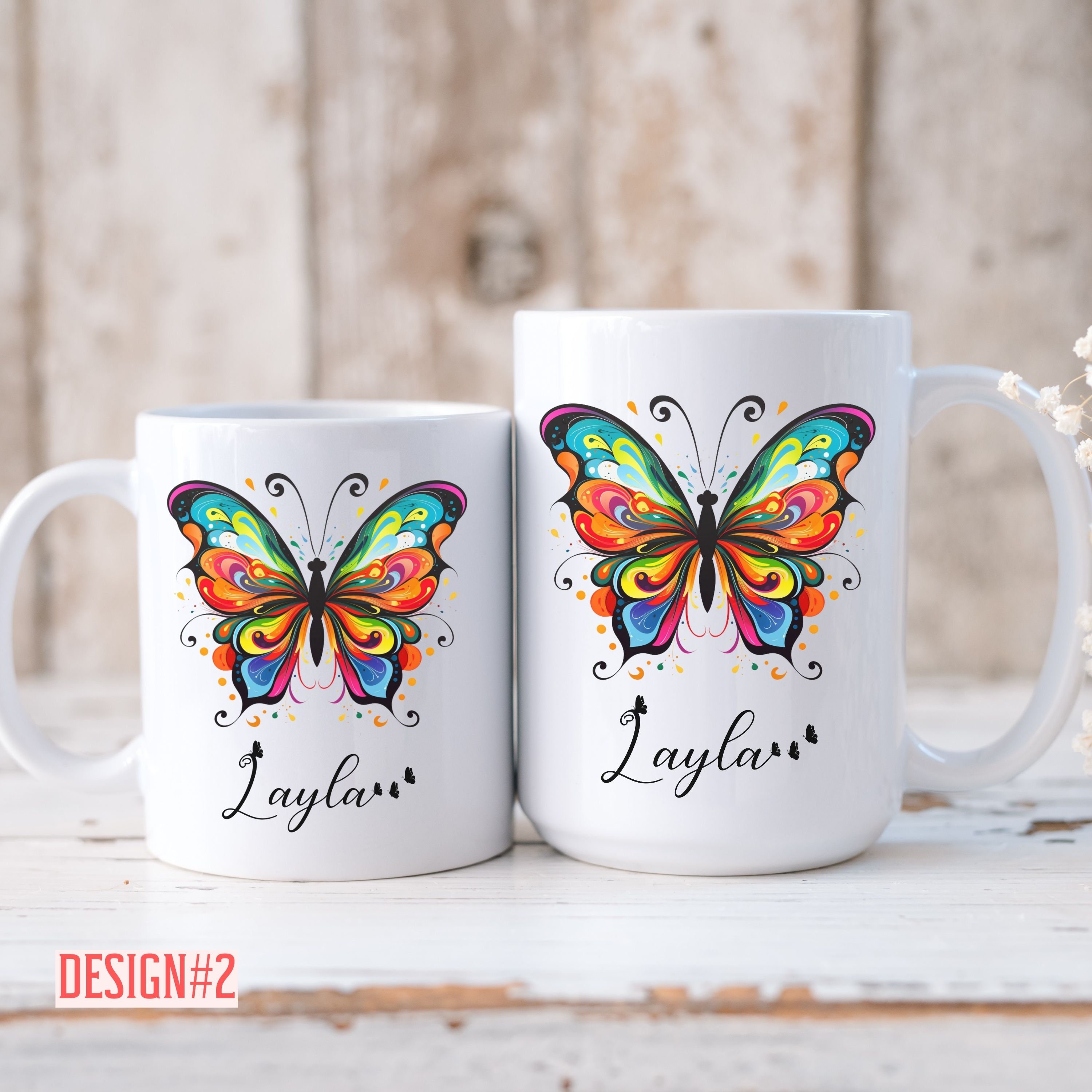 Personalized Custom Name Butterfly Mug, Coffee Cup Butterflies Design ...