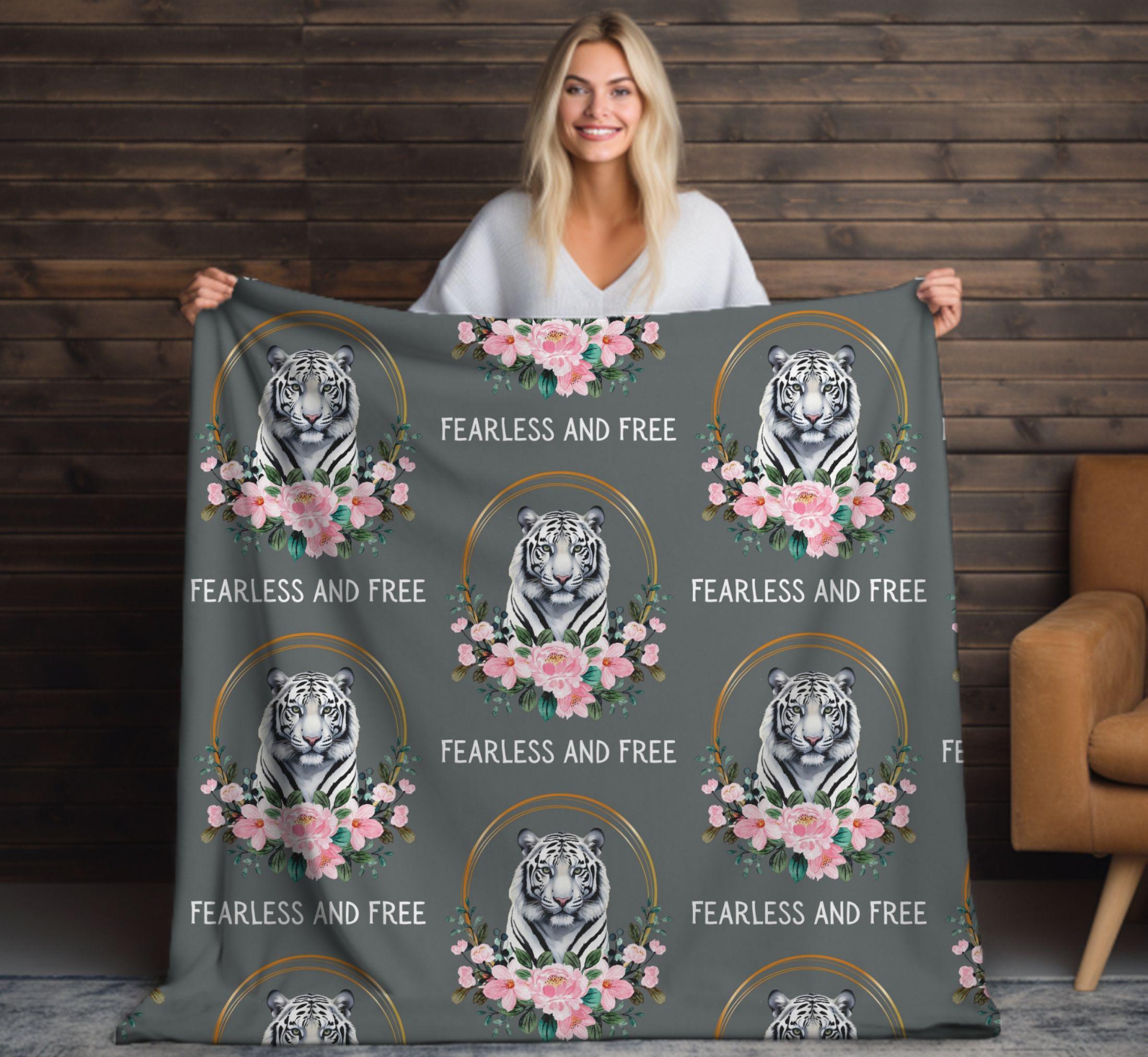 Fearless Aesthetic White Tiger Plush Blankets for Mom, Wild Tiger ...