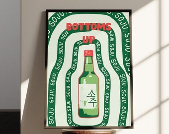 Retro Korean Soju Poster Korean Alcohol Print Pink Printable Wall Art ...