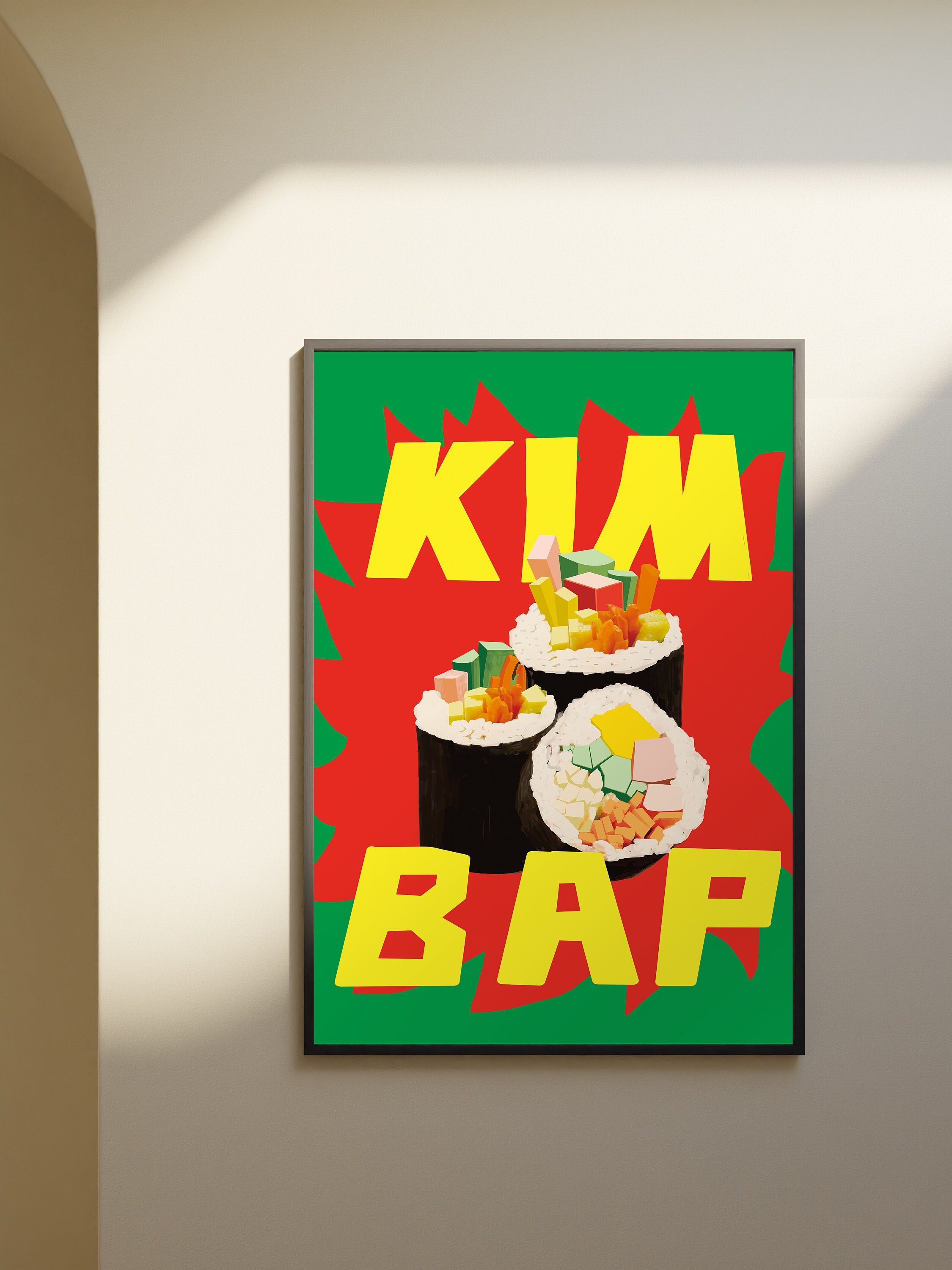 Modern Korean Kimbap Poster | Korean Food Print | Red Printable Wall ...