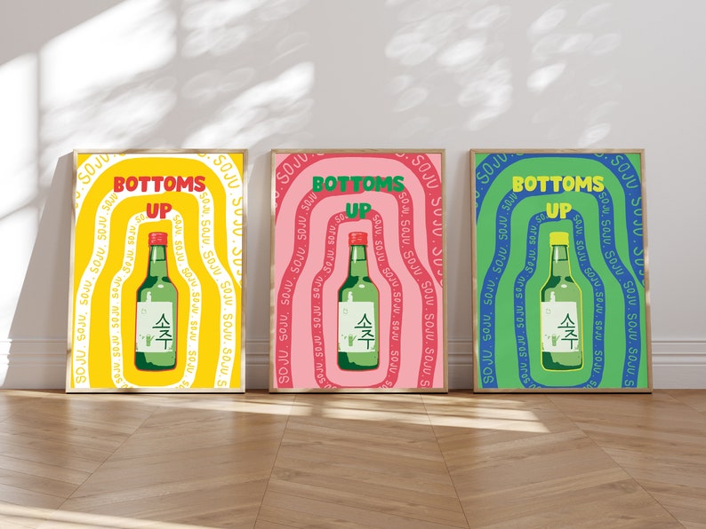 Modern Korean Soju Poster Korean Alcohol Print Yellow Printable Wall ...