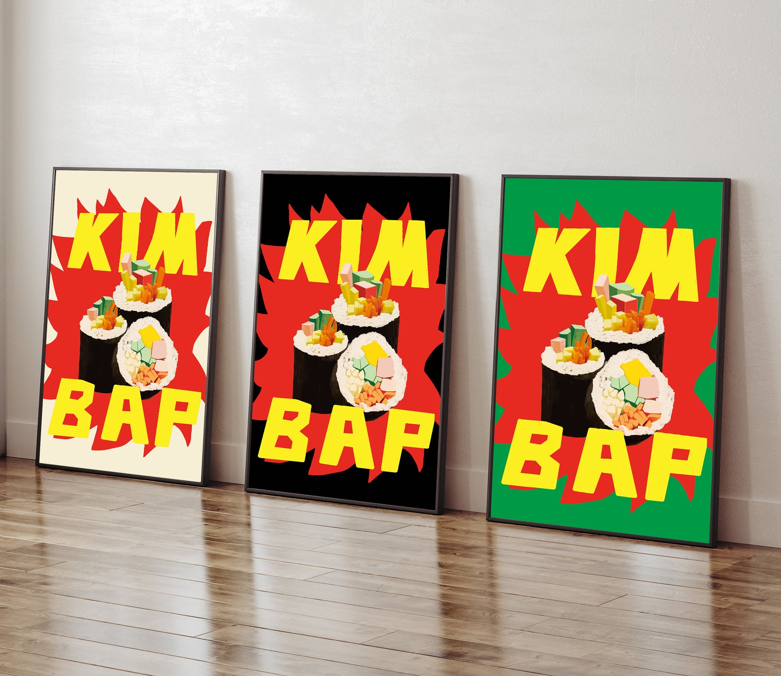 Modern Korean Kimbap Poster | Korean Food Print | Red Printable Wall ...