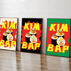 Modern Korean Kimbap Poster | Korean Food Print | Red Printable Wall ...