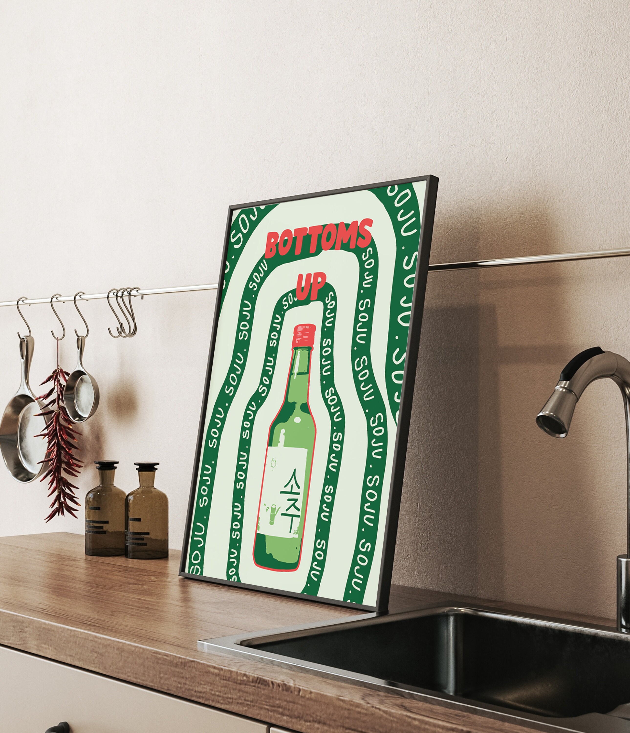 Modern Korean Soju Poster Korean Alcohol Print Green Printable Wall Art ...