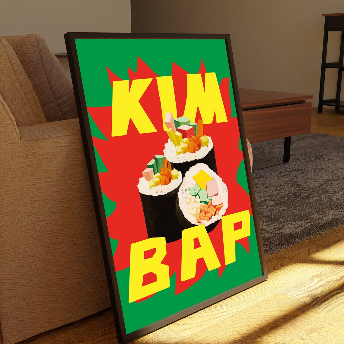 Modern Korean Kimbap Poster | Korean Food Print | Red Printable Wall ...