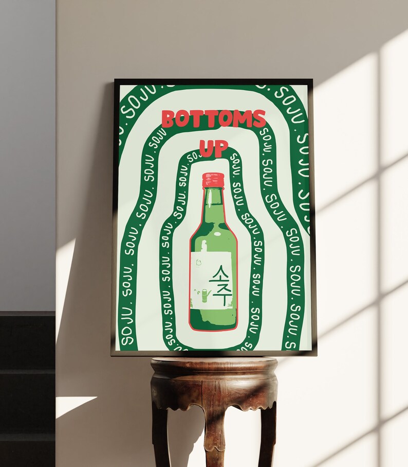 Modern Korean Soju Poster | Korean Alcohol Print | Green Printable Wall ...