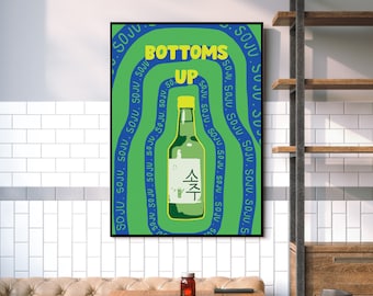Modern Korean Soju Poster Korean Alcohol Print Green Printable Wall Art ...