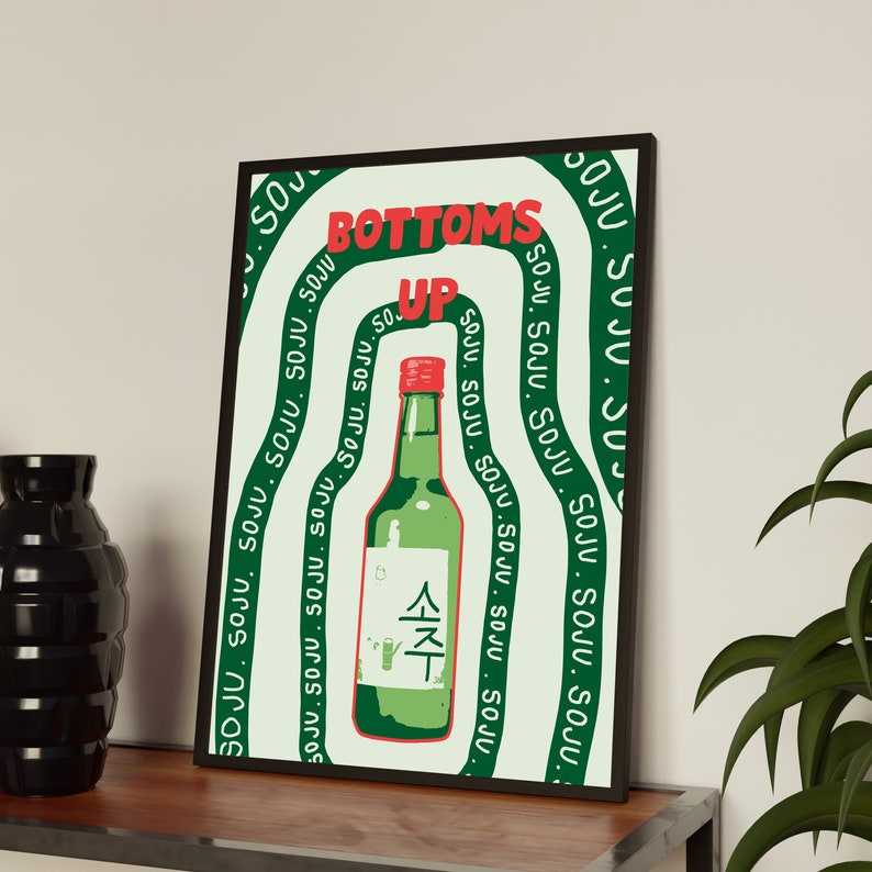 Modern Korean Soju Poster Korean Alcohol Print Green Printable Wall Art ...