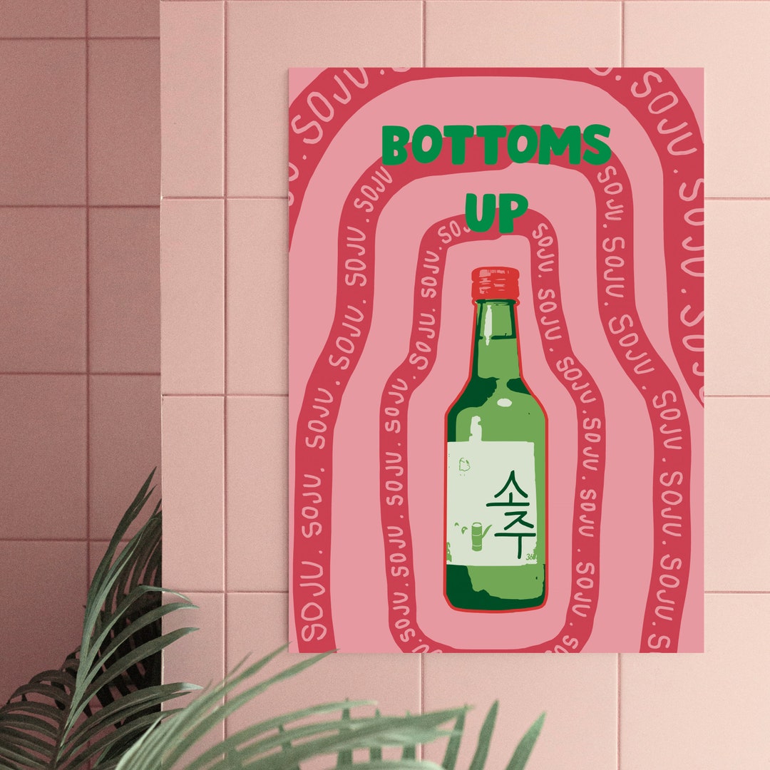 Modern Korean Soju Poster | Korean Alcohol Print | Pink Printable Wall ...