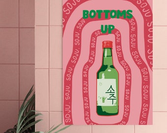 Modern Korean Soju Poster Korean Alcohol Print Green Printable Wall Art ...