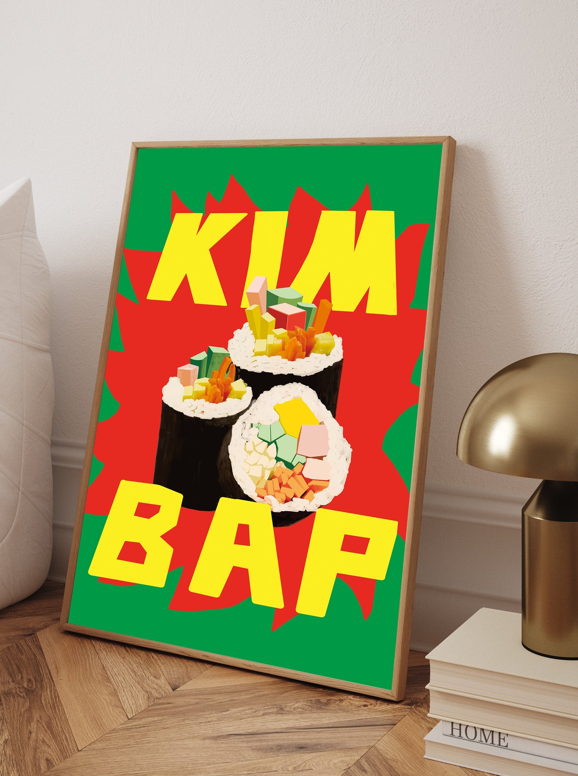 Modern Korean Kimbap Poster | Korean Food Print | Red Printable Wall ...