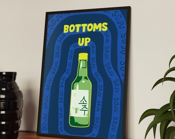 Modern Korean Soju Poster Korean Alcohol Print Green Printable Wall Art ...