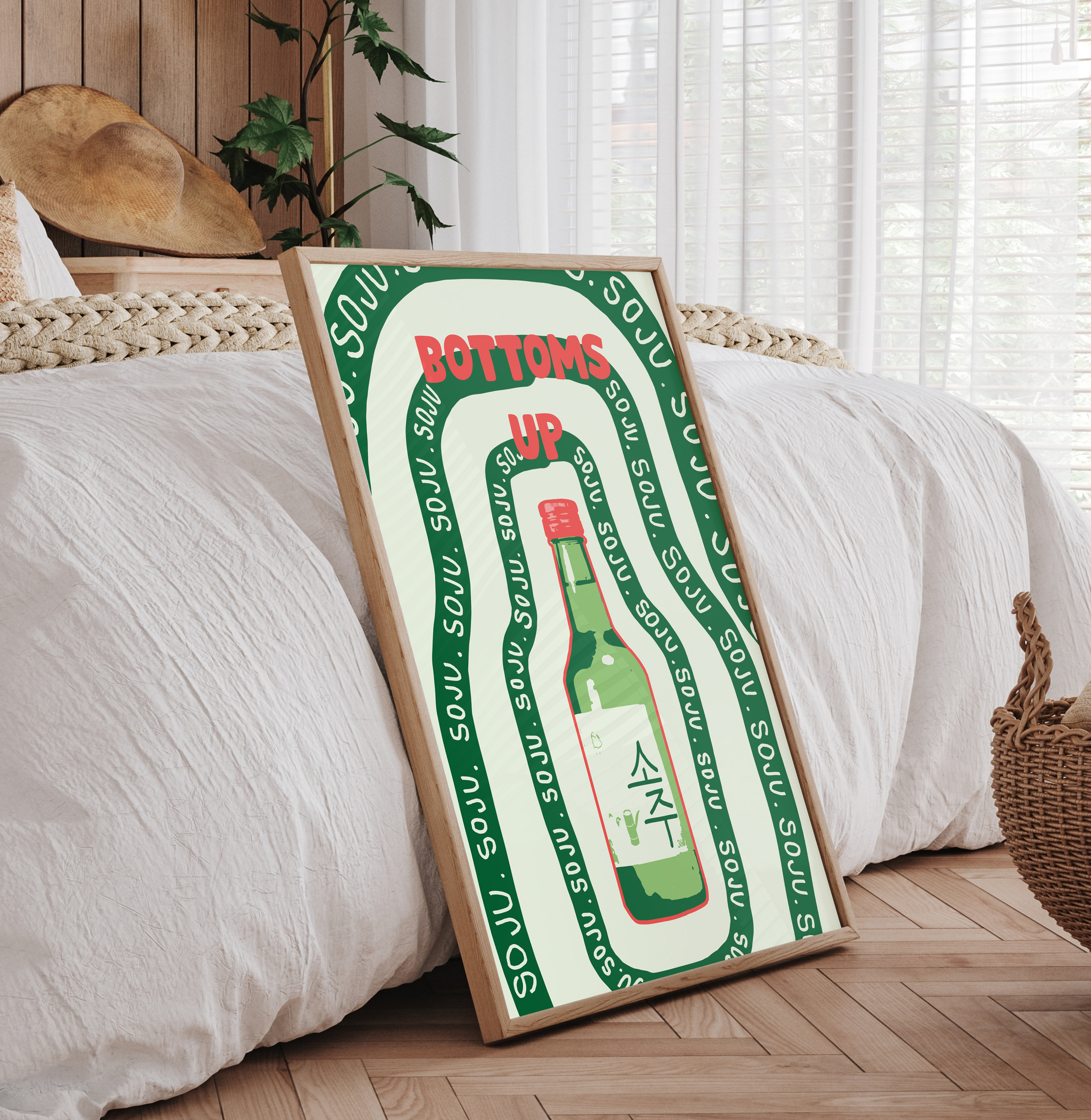 Modern Korean Soju Poster Korean Alcohol Print Green Printable Wall Art ...