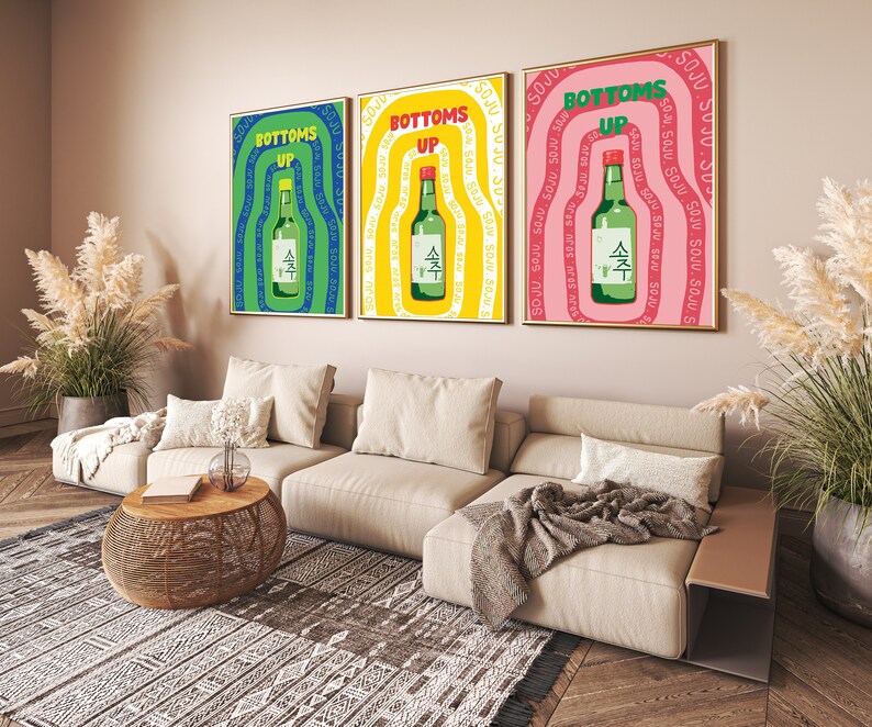 Modern Korean Soju Poster Korean Alcohol Print Yellow Printable Wall ...