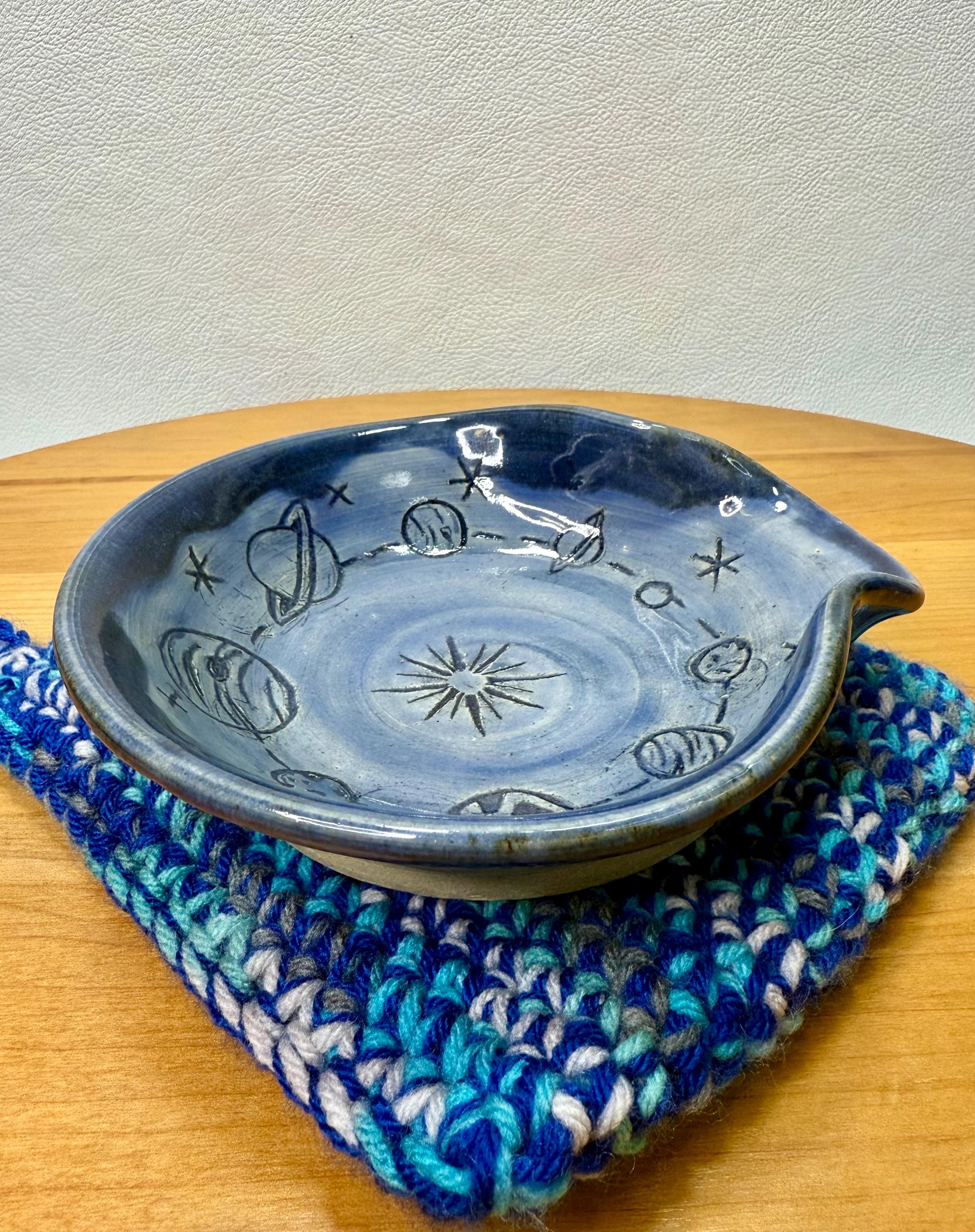 Hand Carved Ceramic Solar System Sgraffito Spoon Rest, Utensil Holder ...