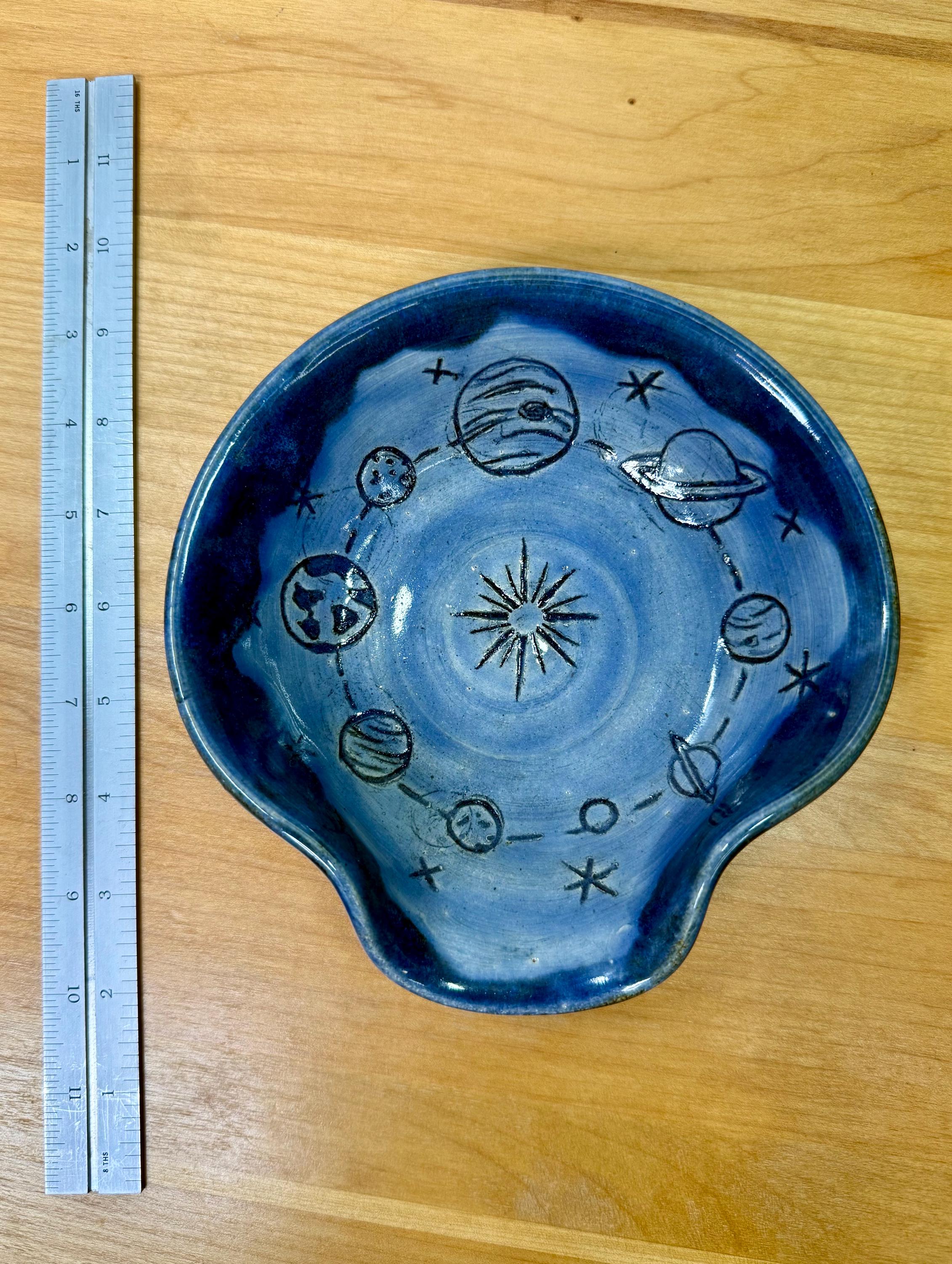 Hand Carved Ceramic Solar System Sgraffito Spoon Rest, Utensil Holder ...
