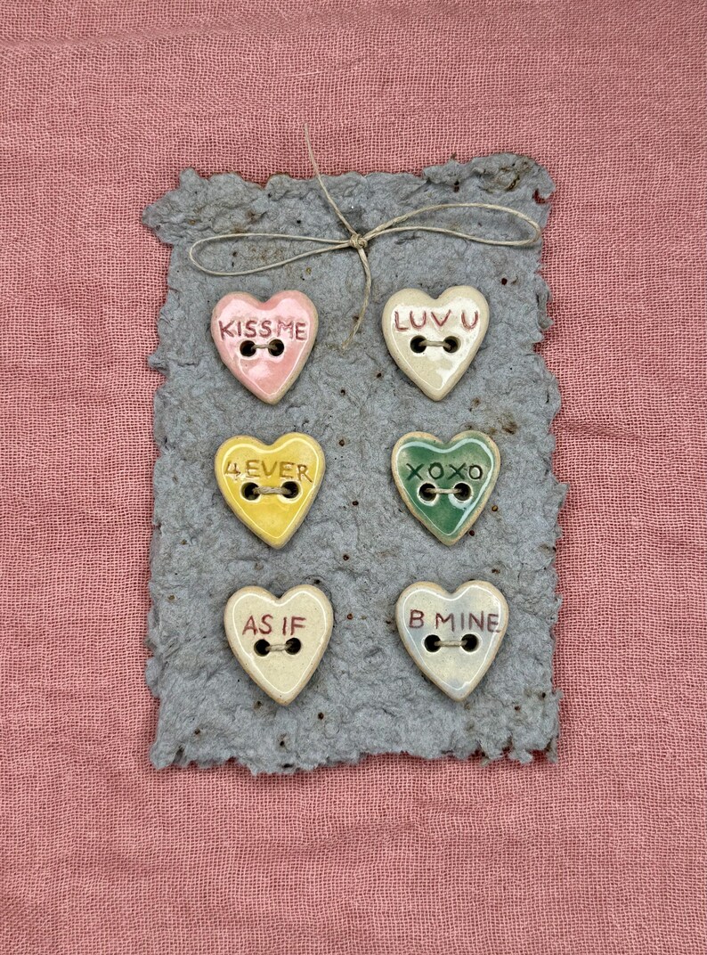 Handmade Ceramic Conversation Heart Buttons, Set of 6 - Etsy