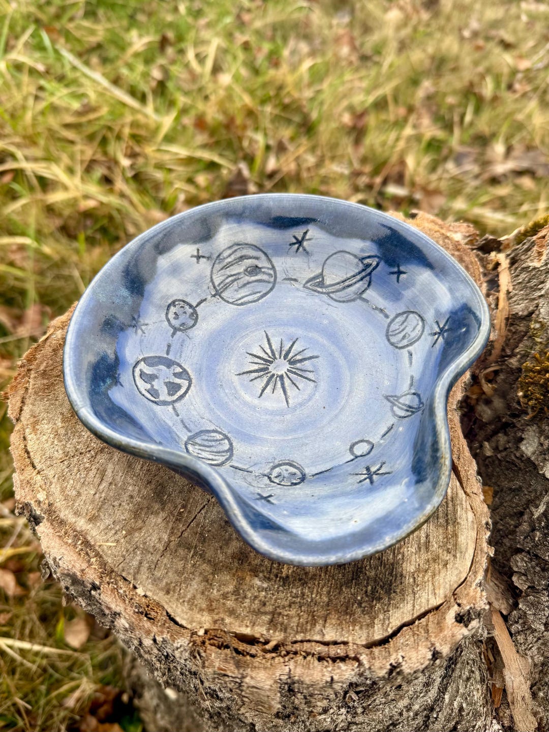 Hand Carved Ceramic Solar System Sgraffito Spoon Rest, Utensil Holder ...