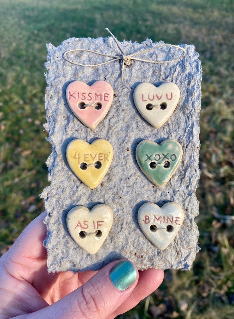 Handmade Ceramic Conversation Heart Buttons, Set of 6 - Etsy