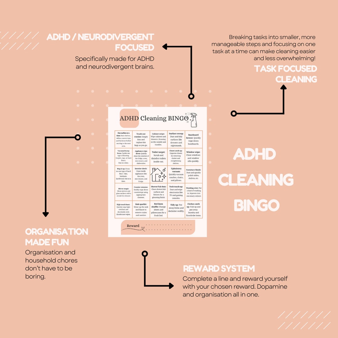 Printable ADHD Cleaning Bingo Sheet, ADHD Focused Task Management ...