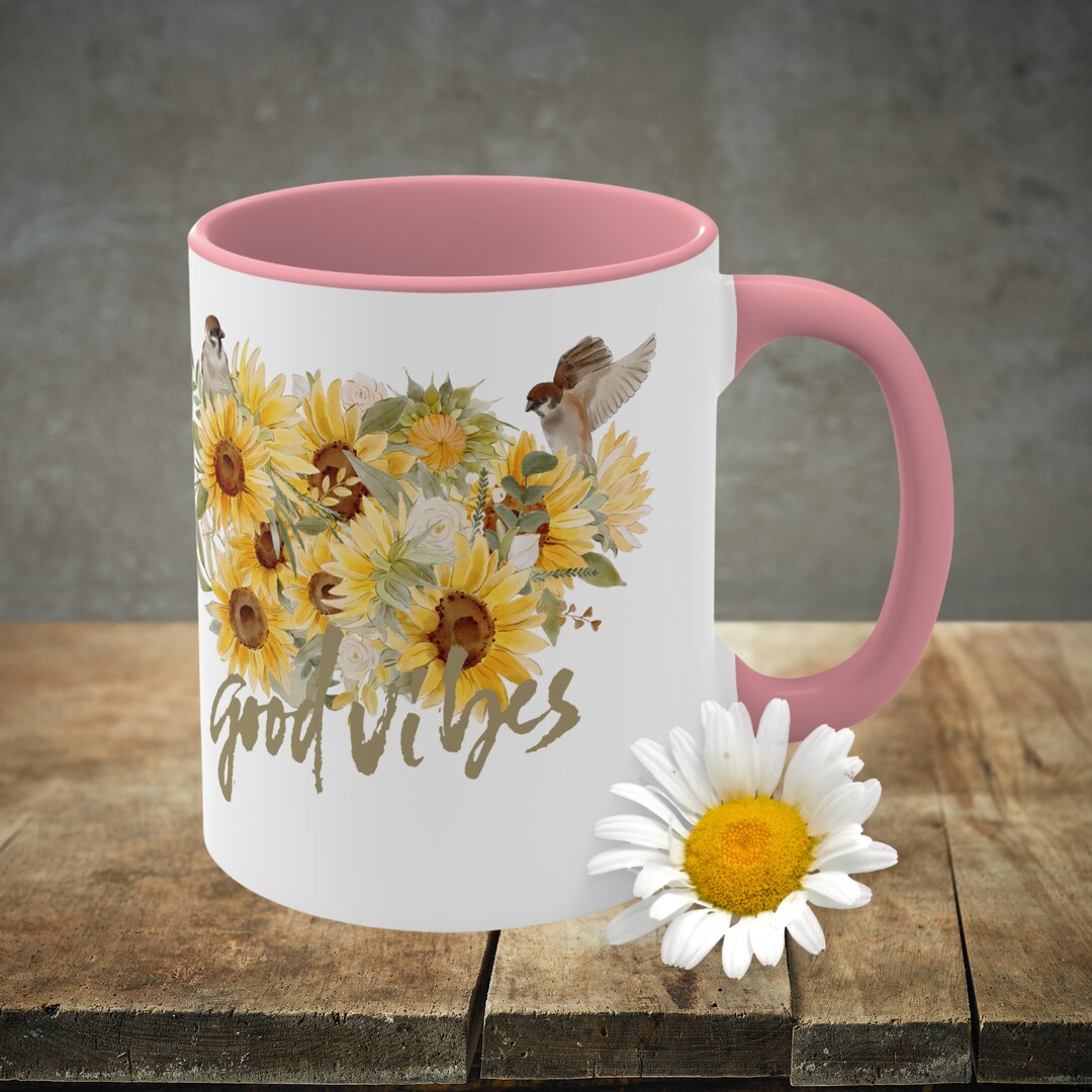 Sunflower Mug, Good Vibes Mug, Good Vibes, Sunflowers, Vintage Mug ...