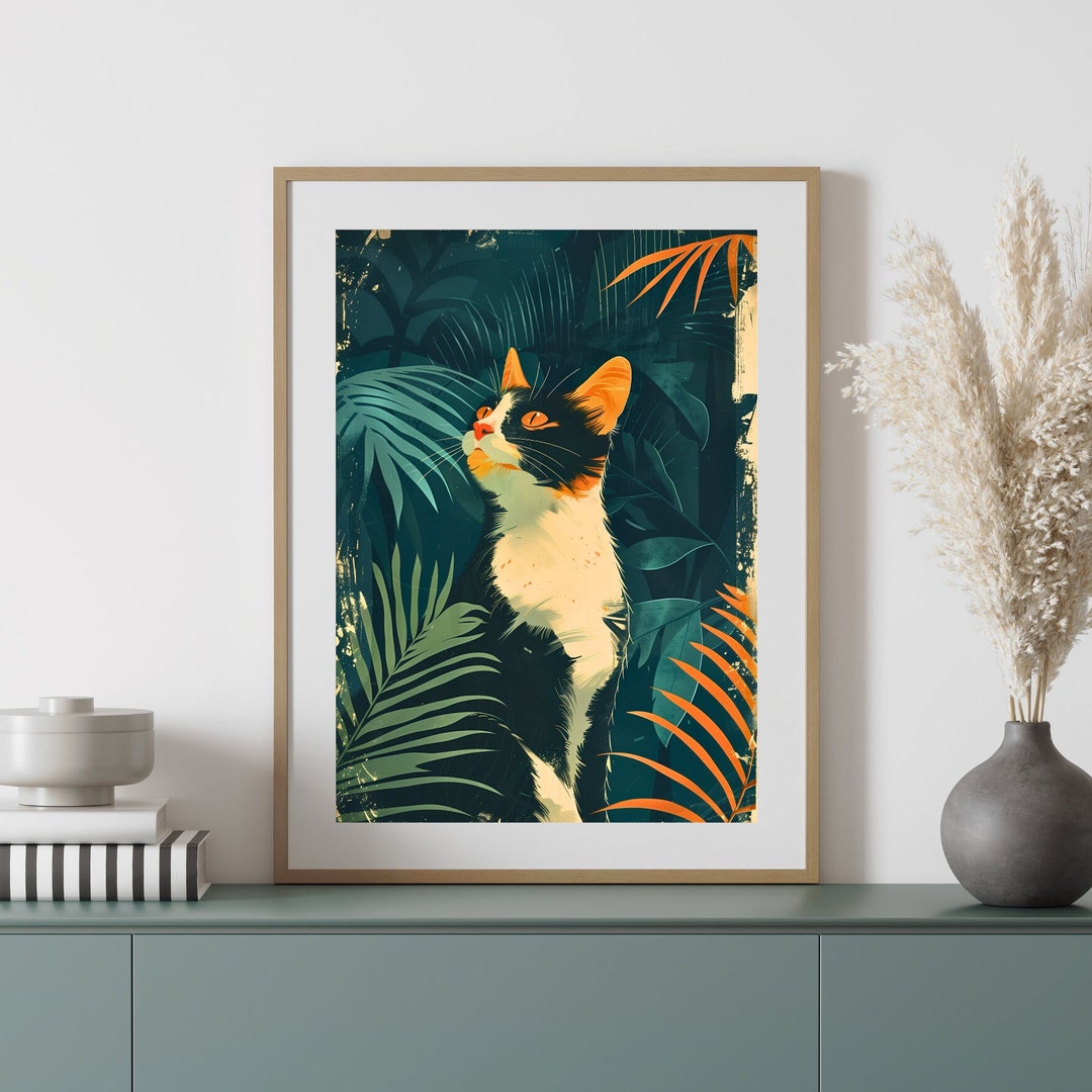 Jungle Cat Art Print, Whimsical Feline Home Decor (digital Download) - Etsy