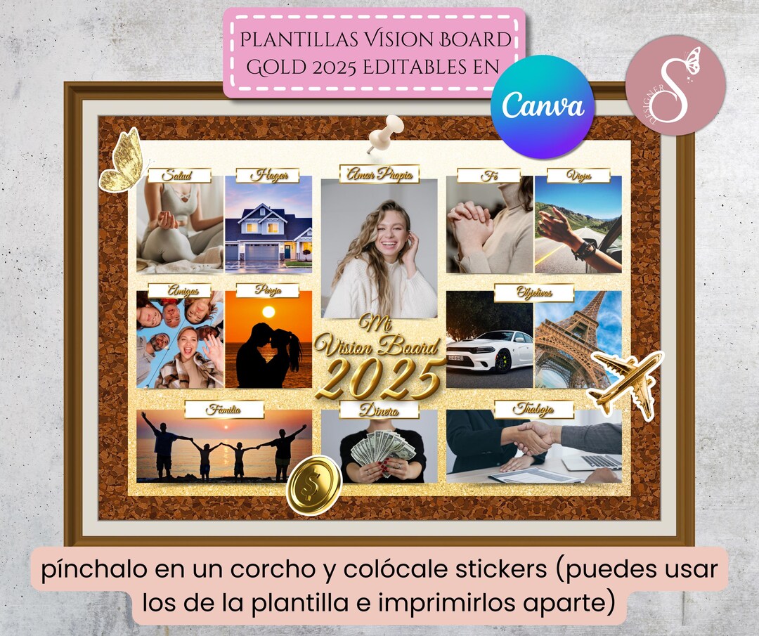 Vision Board Gold 2025 Digital Vision Board Editable Template in Canva ...