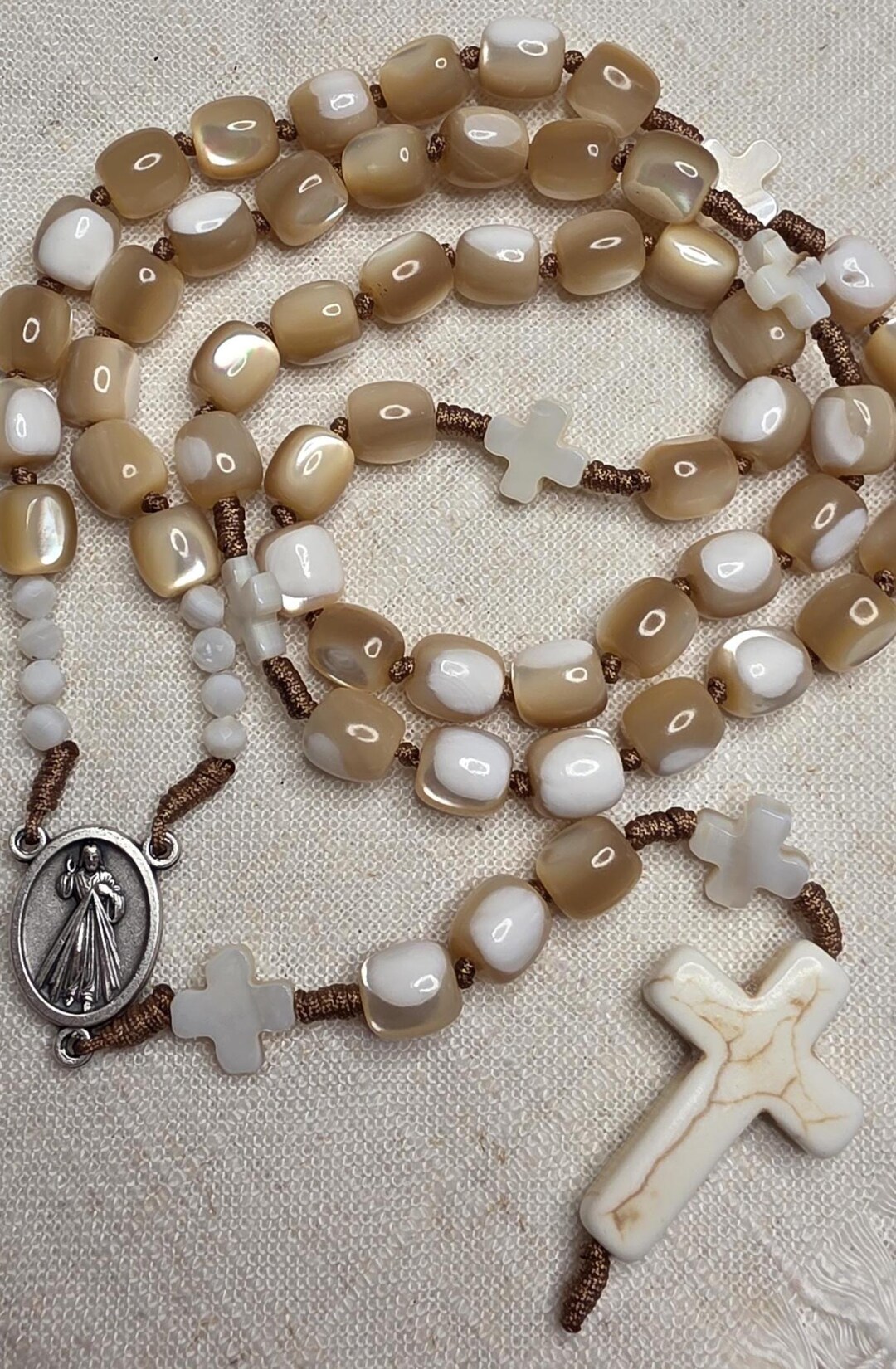 Handmade Wearable Trochus Shell Rosary Necklace | Barrel Shaped Beads ...