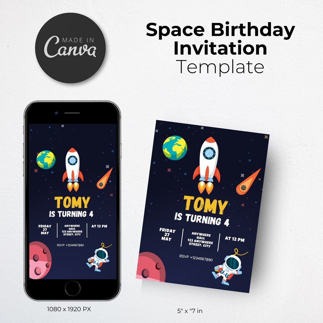 Outer Space Birthday Invitation - Astronaut and Planets Party Invite ...