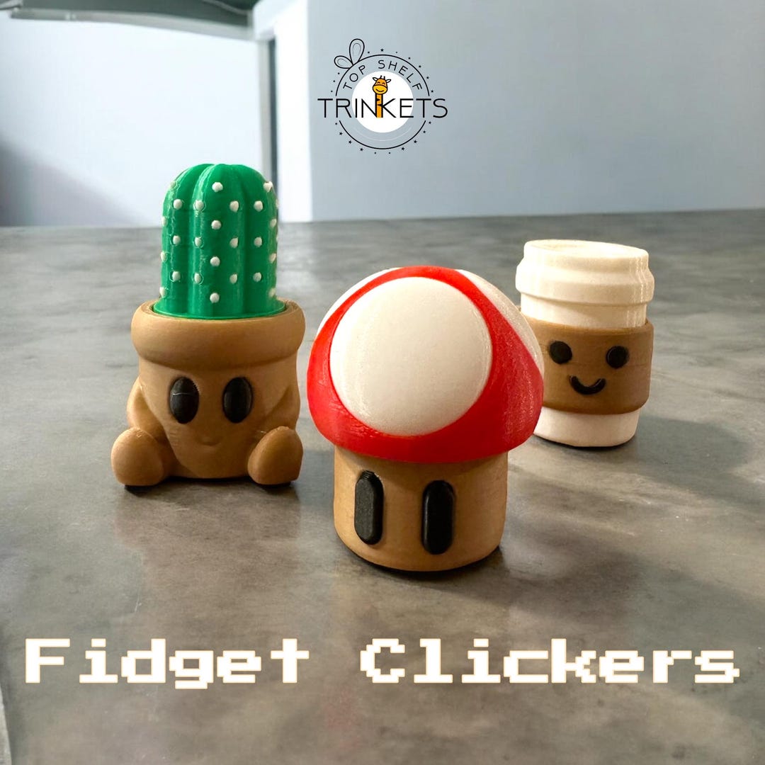 Fidget Clickers, Cactus Fidget Clicker, Mushroom Fidget Clicker, Coffee ...